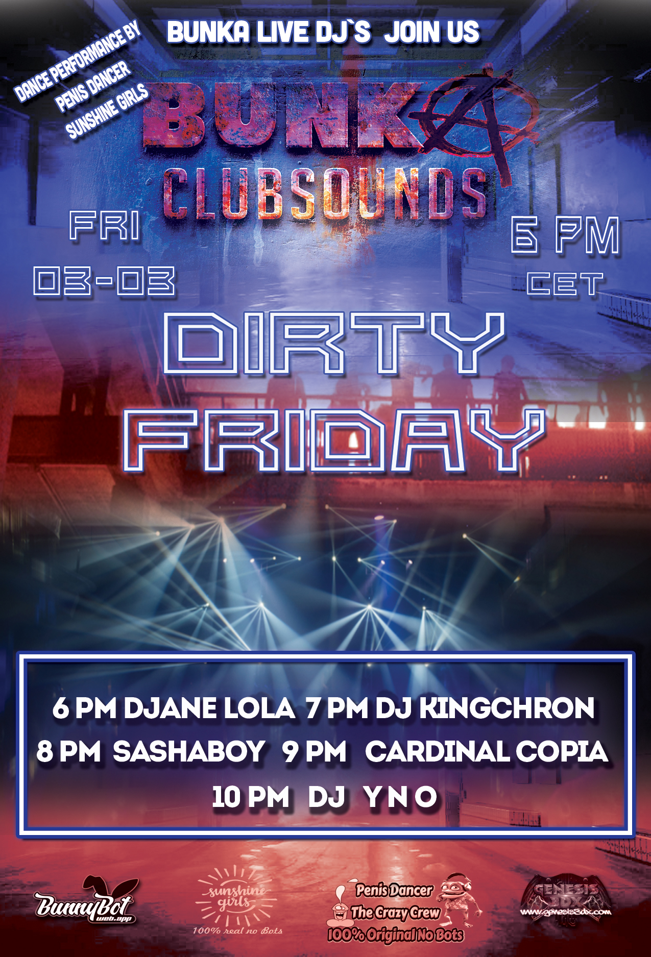 Bunka Dirty Friday - DJ Schedule - Genesis3DX
